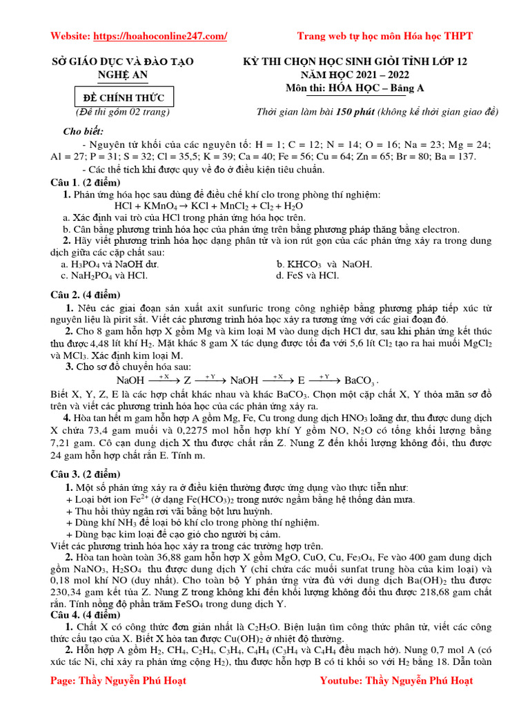 HSG 12 NGHỆ AN NĂM 2021 - 2022 | PDF