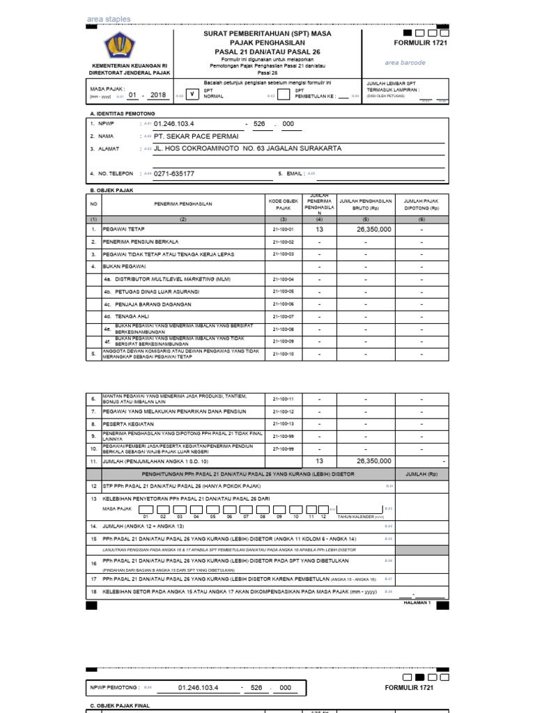 Form SPT Masa 21 Dan Bukti Potong | PDF