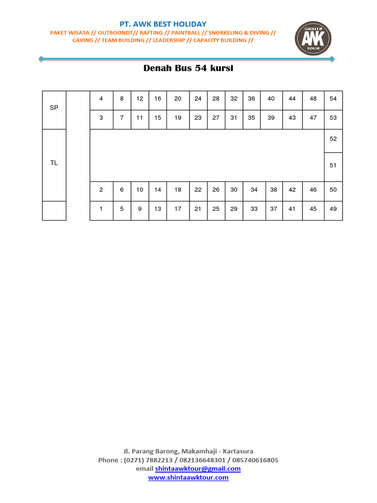 Denah Kursi Bus 54 Seat Layout | PDF