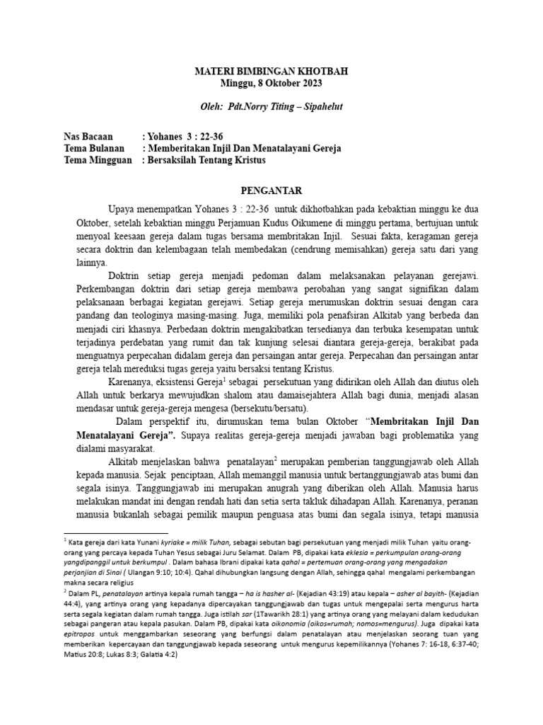 MATERI BIMB. KHOTBAH 8 OKT 2023waaa | PDF