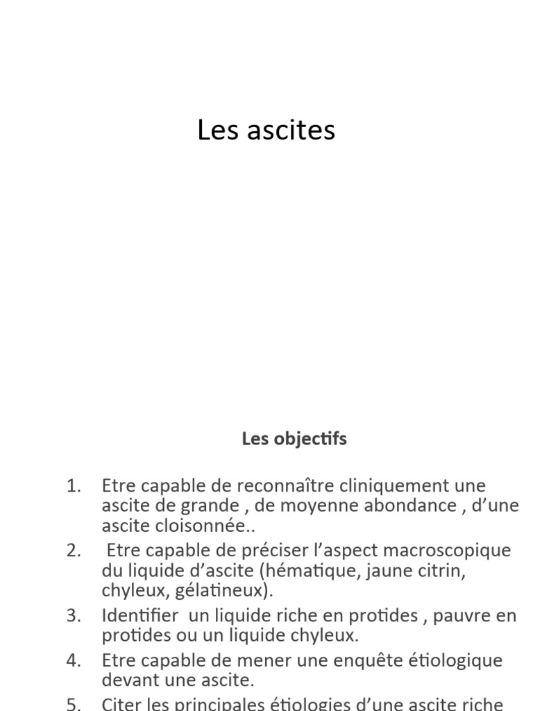Diagnostic et étiologies de l'ascite | PDF | Péritoine | Cirrhose