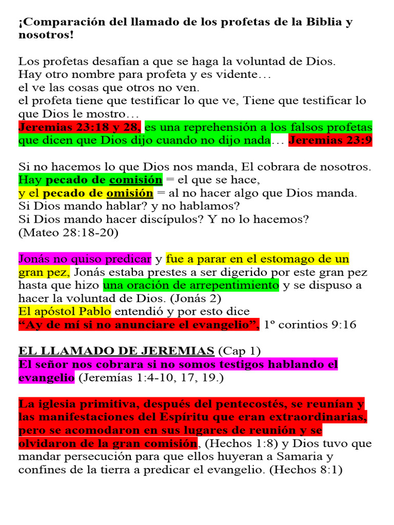 Predica lamado de los profetas de la Biblia y nosotros! | PDF