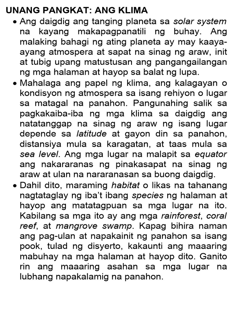 KLIMA at MGA ANYONG LUPA at TUBIG | PDF