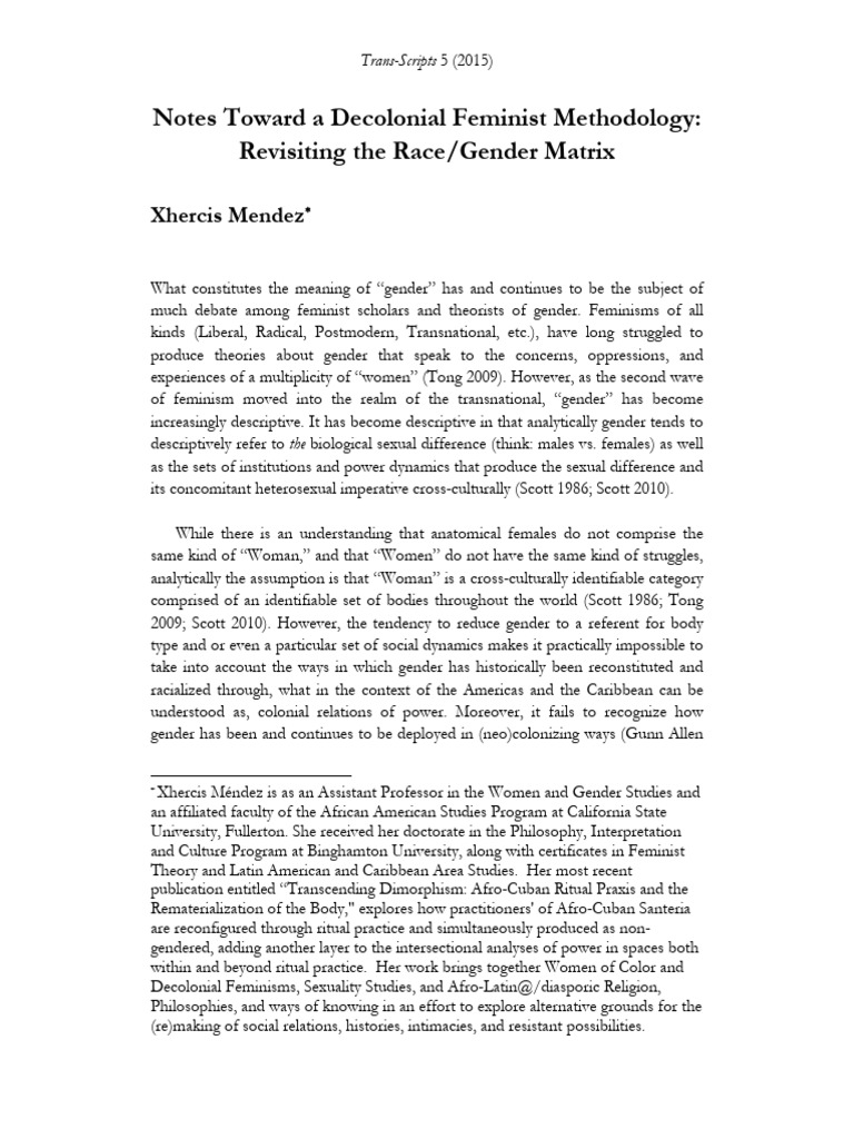Mecc81ndez Notes Toward A Decolonial Feminist Methodology Revisiting ...