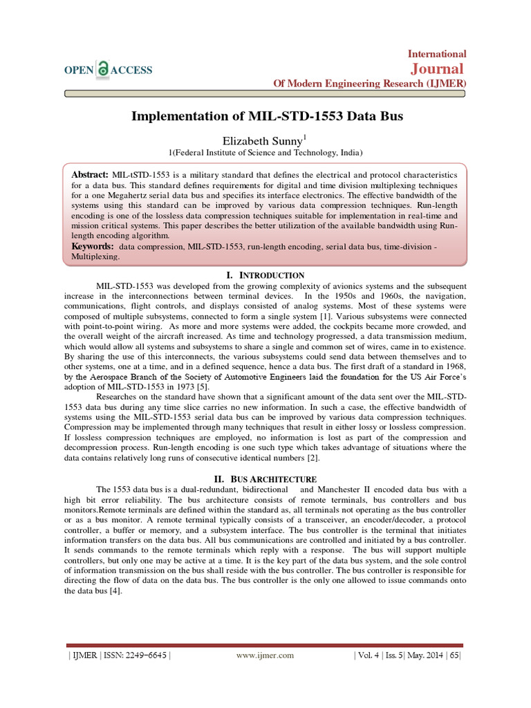 Implementation of MIL STD 1553 Data Bus | PDF | Data Compression | Computer Data