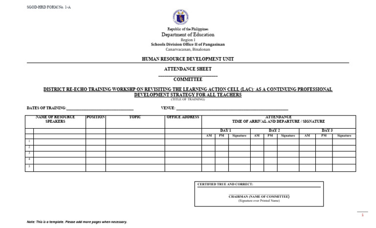 2 2020 DEPED PANG 2 HRD FORM NO 1 C TRAINING ATTENDANCE FORM For ...