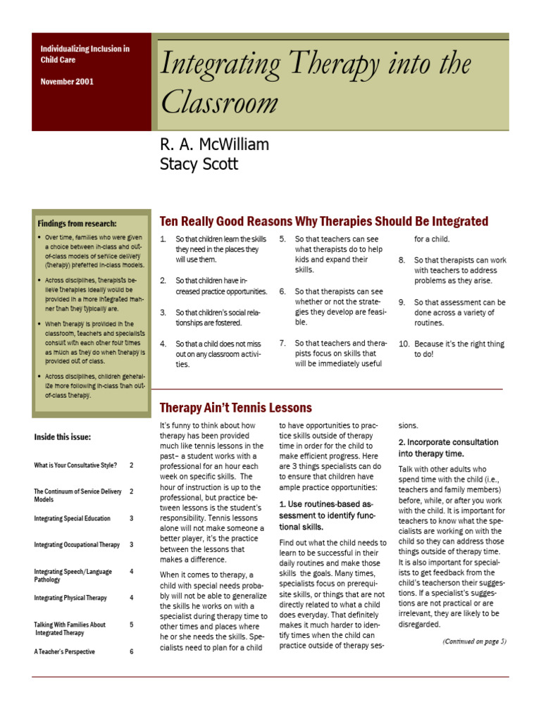 Integrating Therapy | Download Free PDF | Teachers | Special Education