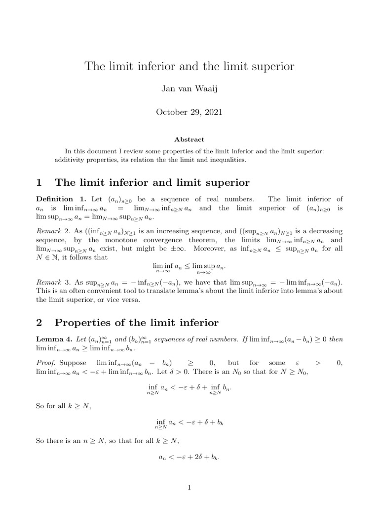 Limit Inferior and Limit Superior | Download Free PDF | Functions And Mappings | Mathematical ...
