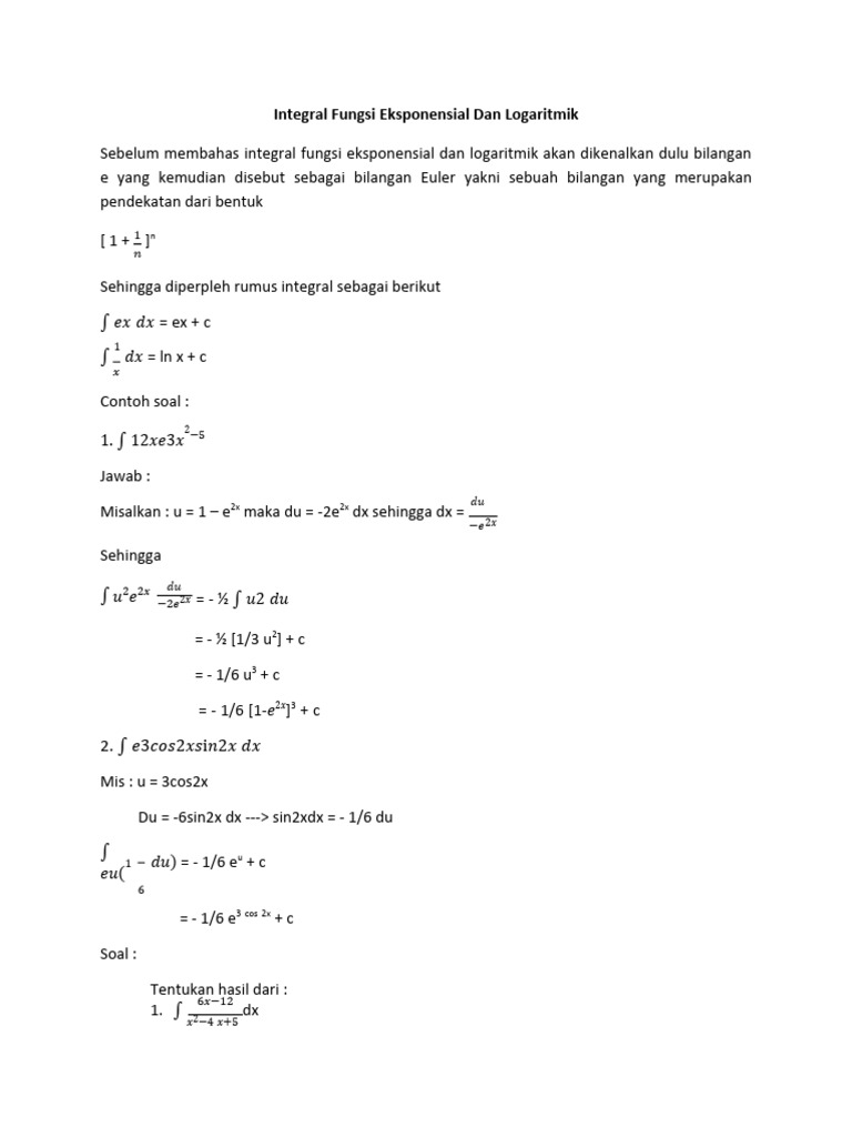 Integral Fungsi Eksponensial Dan Logaritmik | PDF