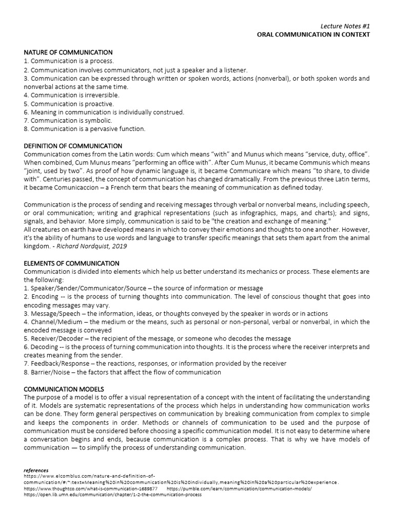 Lesson Notes 1 | PDF | Communication | Human Communication
