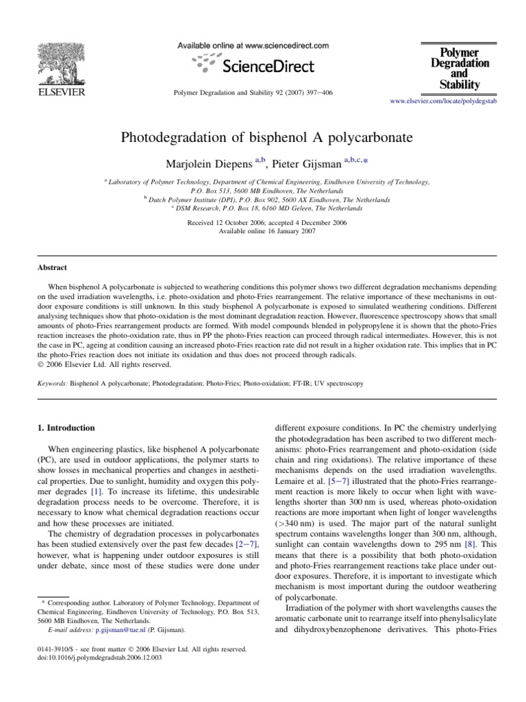 Photodegradation of Bisphenol A Polycarbonate | PDF | Absorption ...