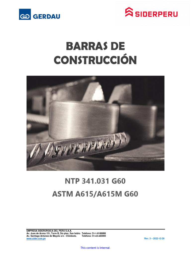Fierro Corrugado Siderperu NTP 341 031 - Astm A615 G60 | PDF | Rieles ...