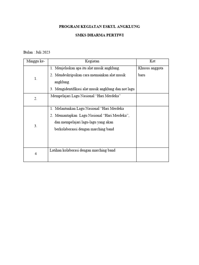 Program Eskul Angklung 2023 | PDF | Kajian Bahasa Asing