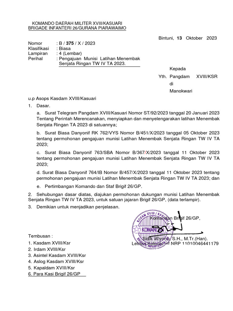 Pengajuan Munisi Latihan Menembak 2023 | PDF | Sejarah