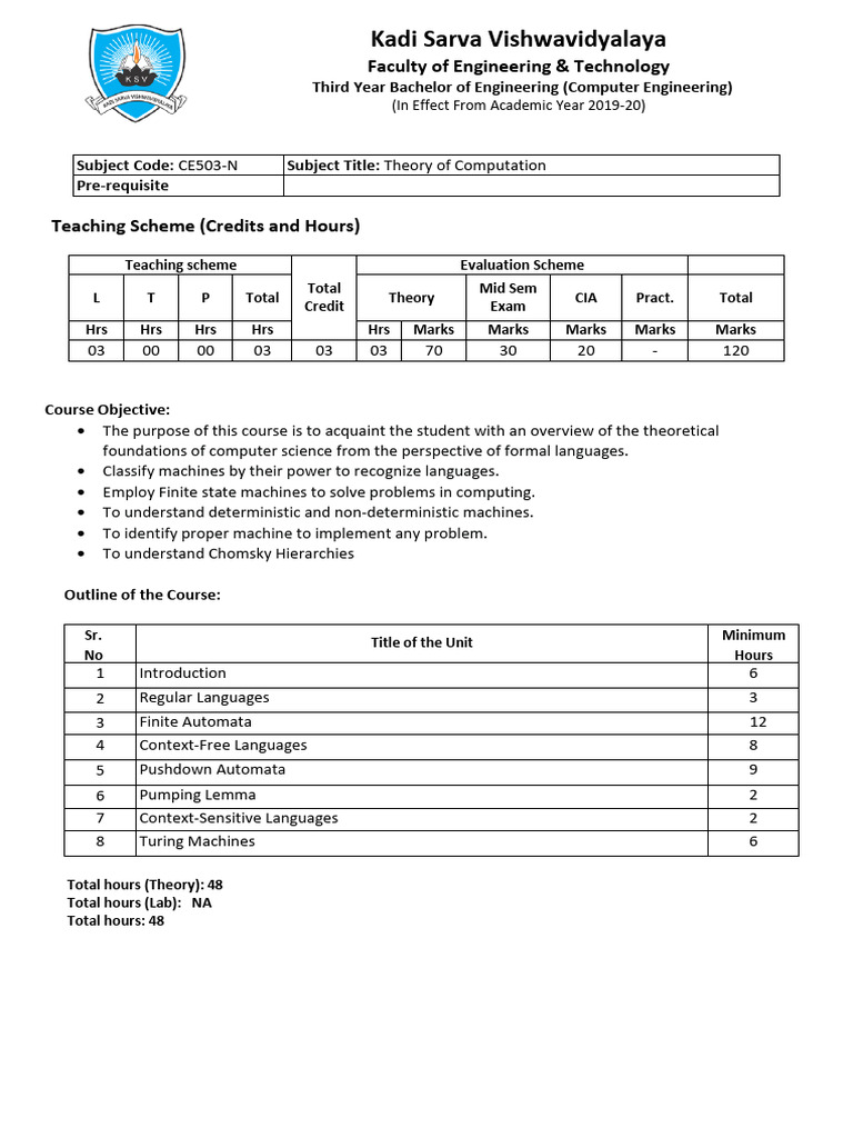 CE503-N Theory of Computation | PDF | Theory Of Computation | Computer Science