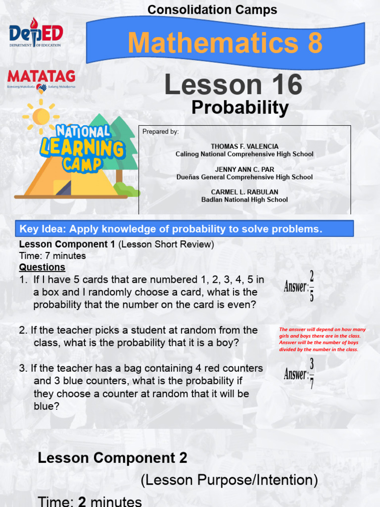 Probability Lesson Plan for Grade 8 | PDF | Probability | Science