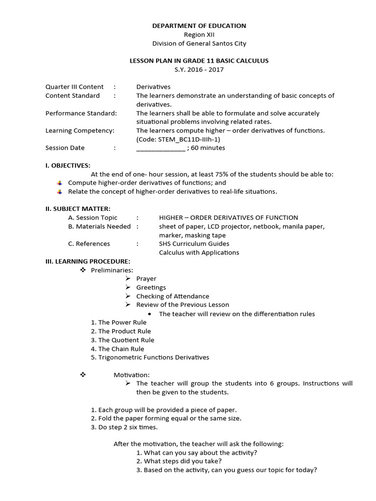 STEM - BC11D IIIh 1 | PDF | Derivative | Exponentiation