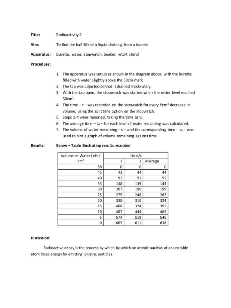 Half Life of Water Dripping From A Burette | PDF