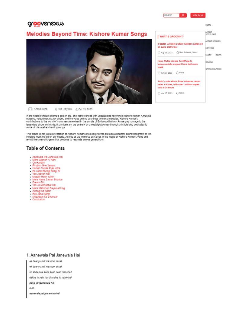 WWW Groovenexus Com Listing Playlist Kishore Kumar Songs | PDF