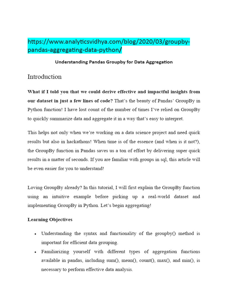 Understanding Pandas Groupby For Data Aggregation | PDF | Mode ... Understanding Pandas Groupby For Data Aggregation | PDF | Mode ...