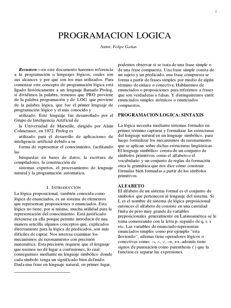 Paper Programacion Logica | PDF | Proposición | Lenguaje de programación