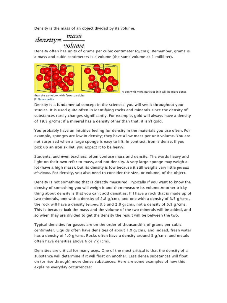 Density Is The Mass of An Object Divided by Its Vo | PDF | Density ...