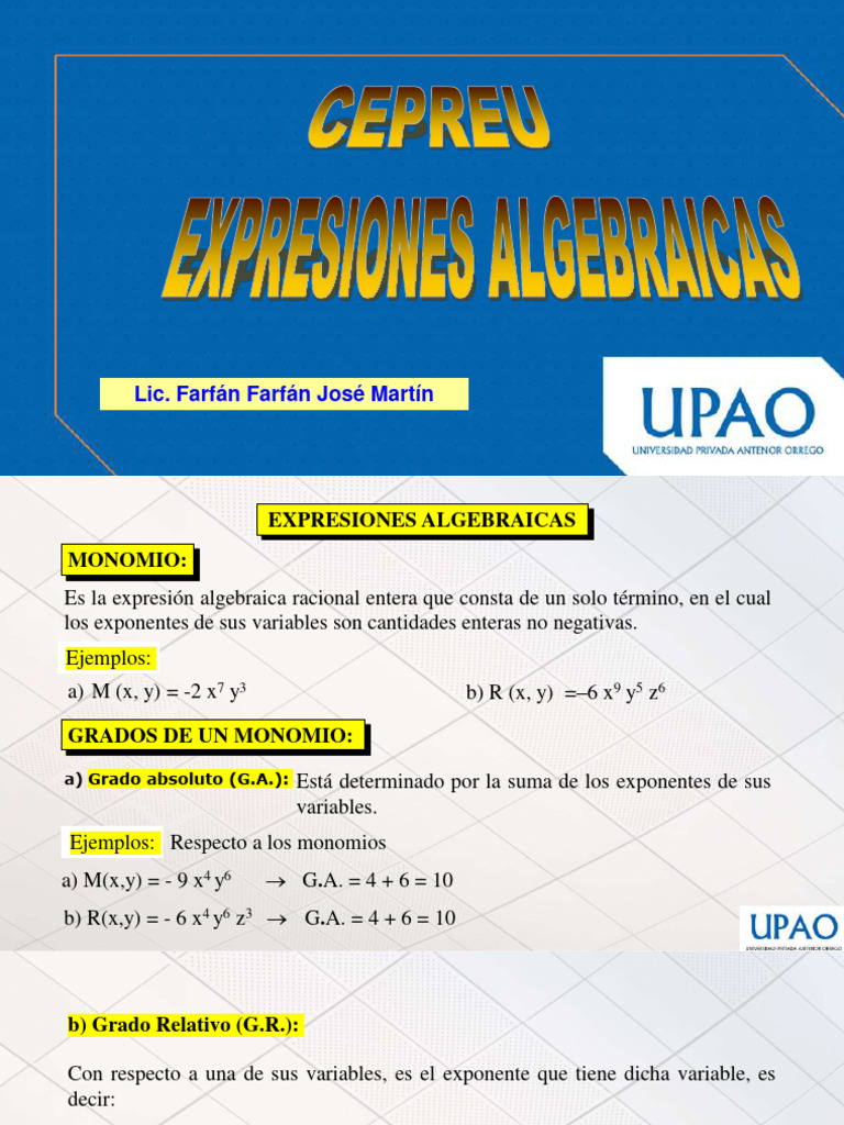 Expresiones Algebraicas | PDF