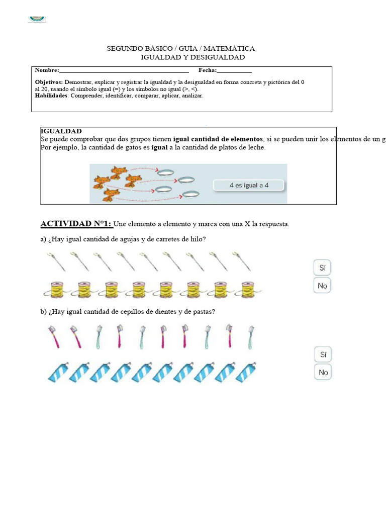 2°B-MATEMATICA Igualdad Desigualdad | PDF | Desigualdad (Matemáticas ...