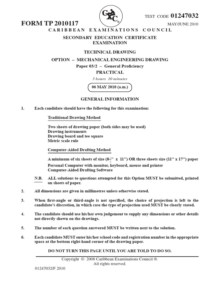 CSEC Technical Drawing June 2010 P032 | PDF | Screw | Manufactured Goods
