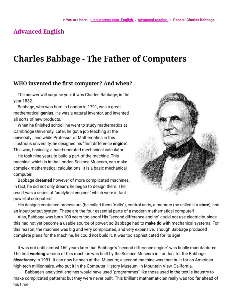 Charles Babbage, The Father of Computers | PDF | Machines | Computing