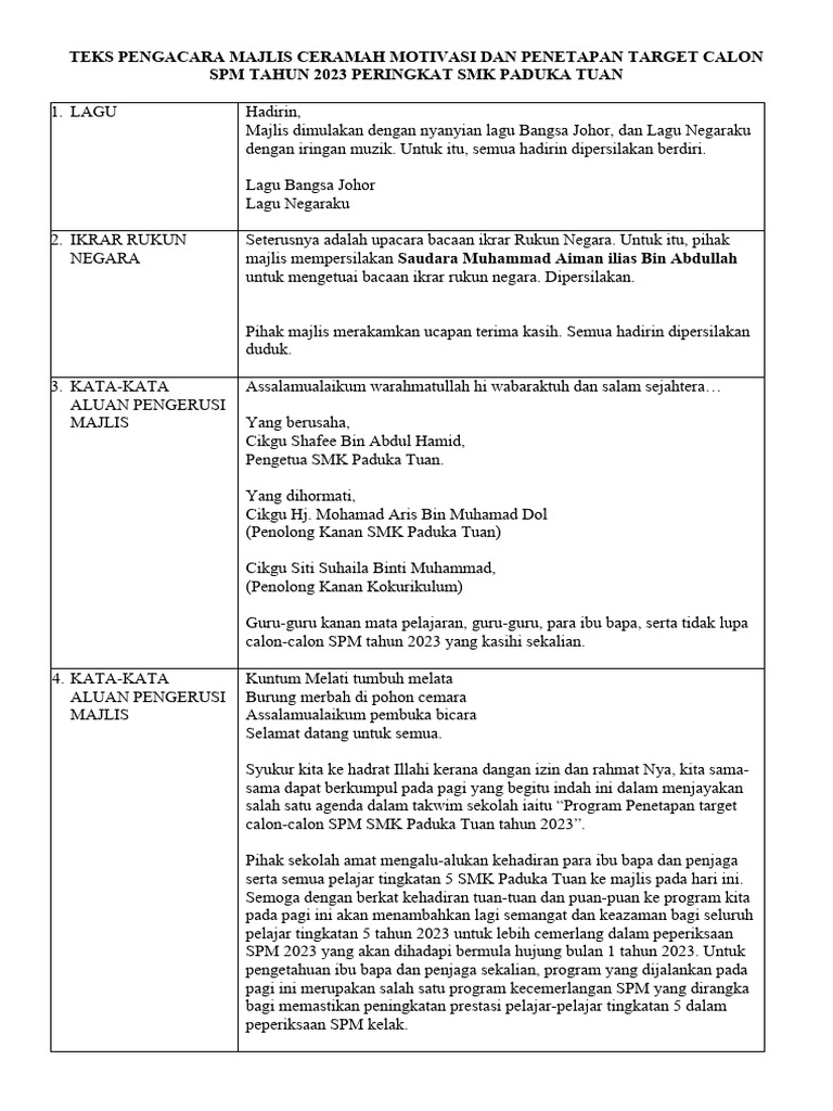 Majlis Motivasi dan Penetapan Target SPM 2023 | PDF