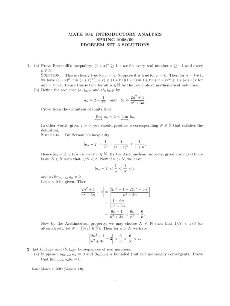 Analysis of Solutions to Problems on Sequences and Limits from Math 104 Introductory Analysis ...