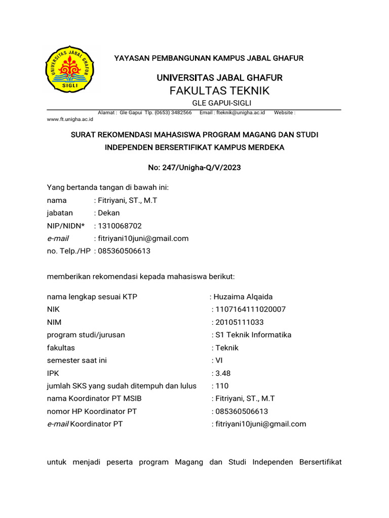 Surat Rekomendasi PT Uja | PDF
