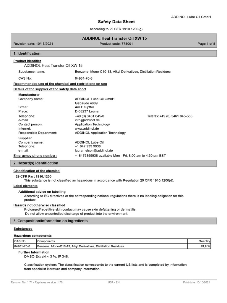 MSDS XW15 | PDF | Dangerous Goods | Toxicity