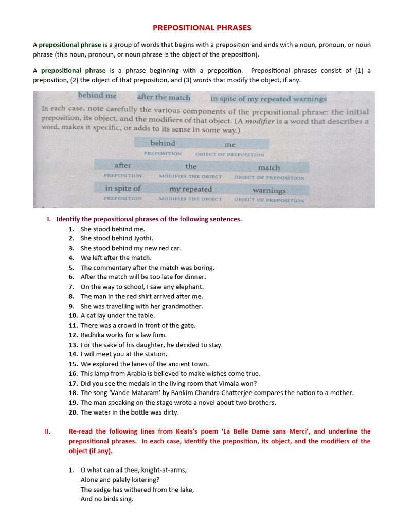 3rd Sem English Prepositional Phrases | PDF | English Grammar | Preposition And Postposition