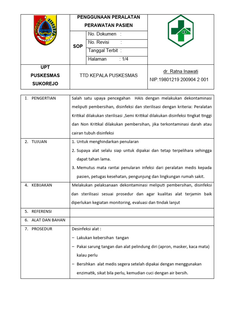 Sop Penggunaan Peralatan Perawatan Pasien 1 | PDF
