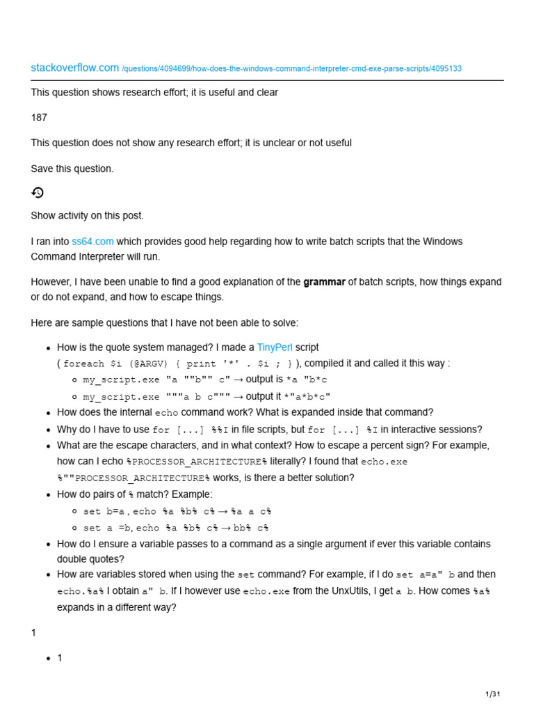 Questions 4094699 How Does The Windows Command Interpreter Cmd Exe Parse Scripts 4095133