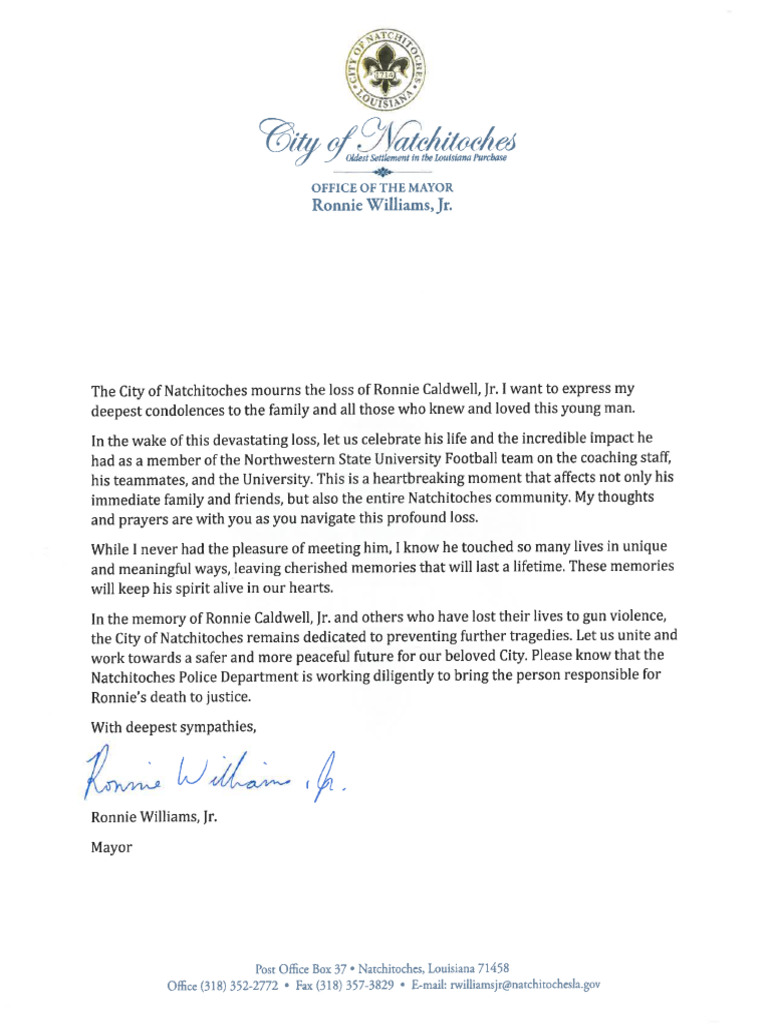 Mayor Ronnie Williams Jr. Releases Statement On Death of Ronnie ...