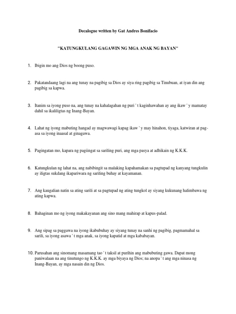 Decalogue by Andres Bonifacio | PDF