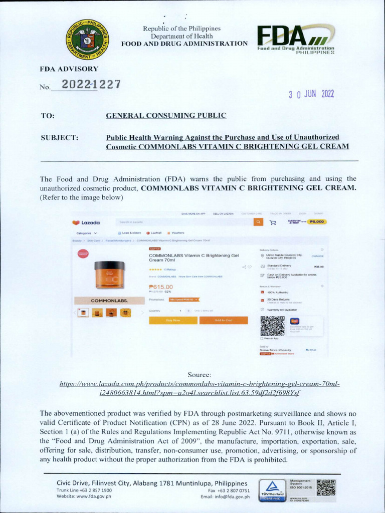 FDA Advisory No.2022 1227 | PDF