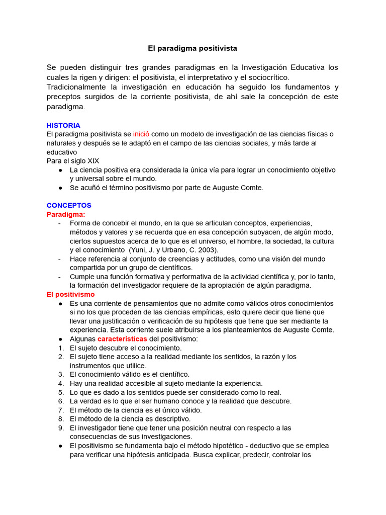 9. PARADIGMA POSITIVISTA | PDF | Positivismo | Conocimiento