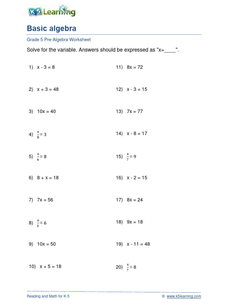 Grade 5 Basic Algebra F | PDF