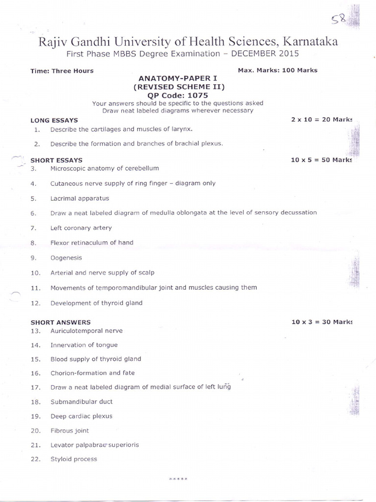 Anatomy-Dec-2015 RGUHS University's Question Paper | PDF