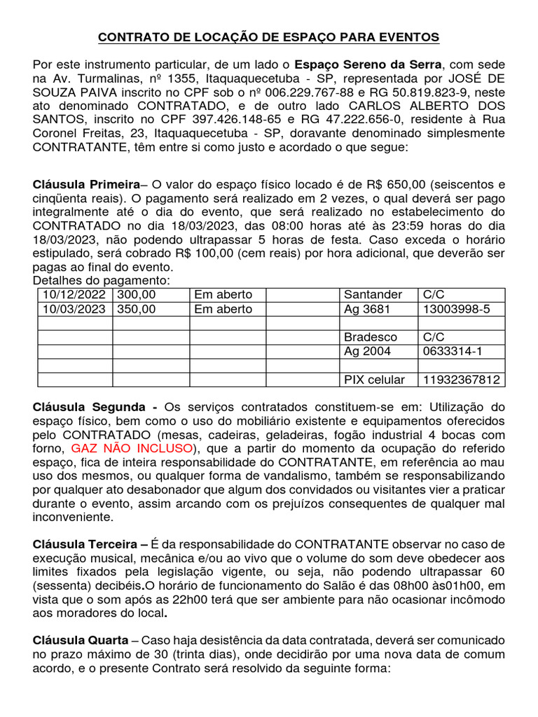 Contrato Espaço 18032023 | PDF
