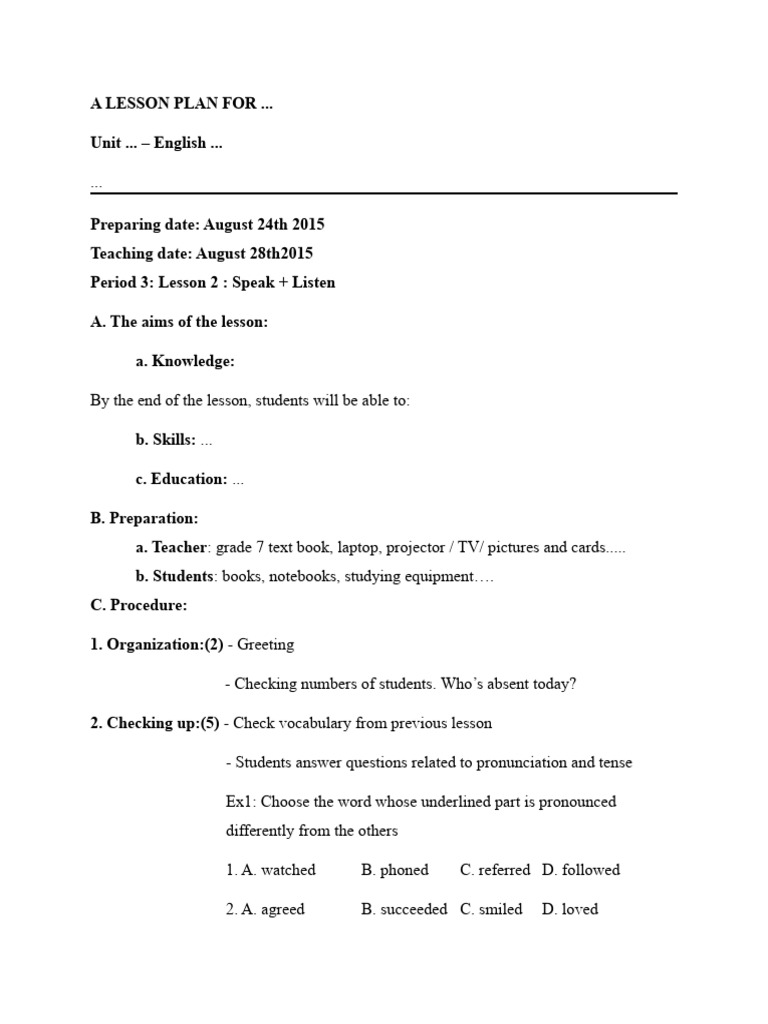 A Lesson Plan | PDF | Human Communication | Learning