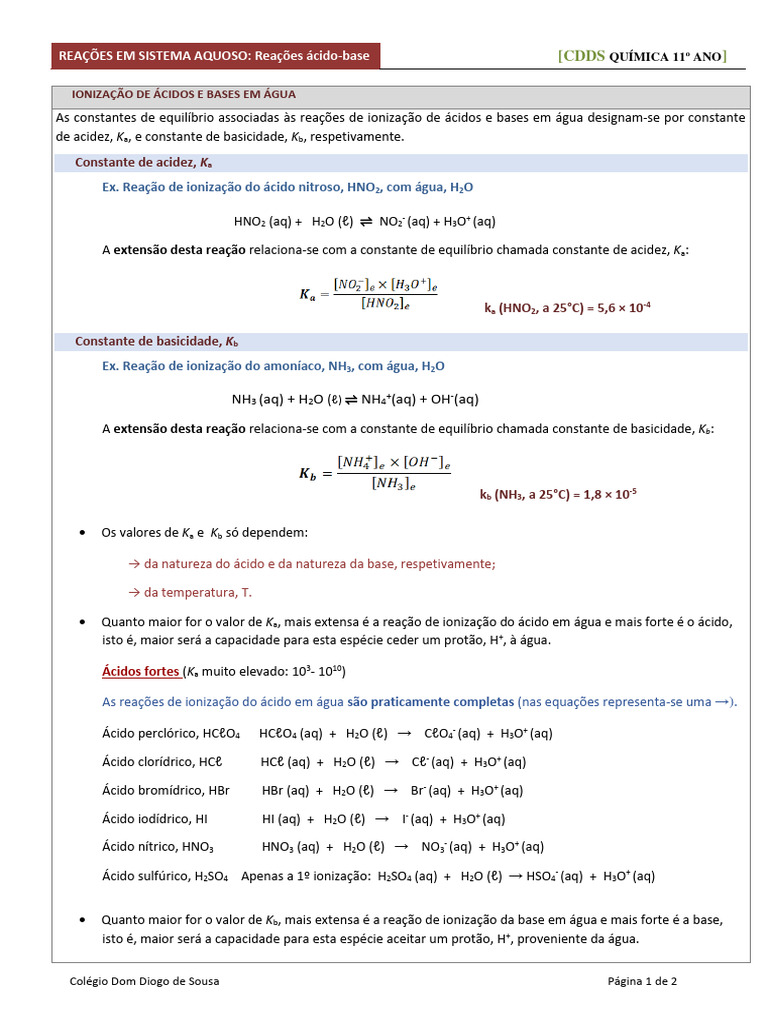Constante de Acidez e Basicidade | PDF | Ácido | Ramos da Termodinâmica
