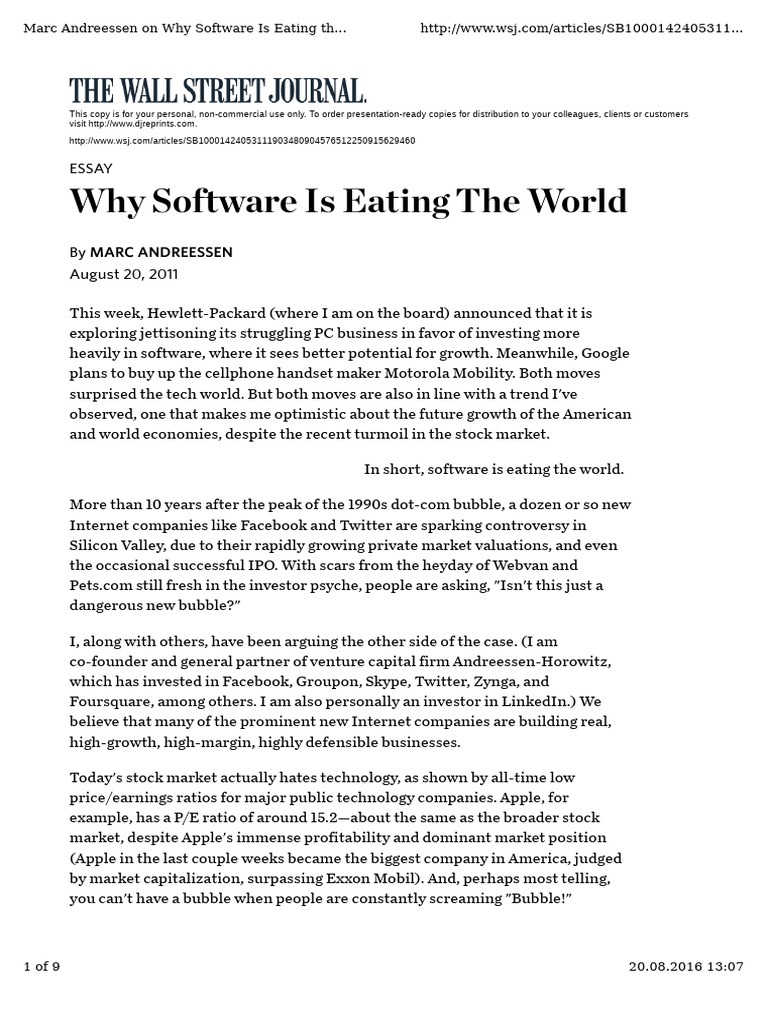 Why Software Is Eating The World - Marc Andreessen | PDF | Internet ...