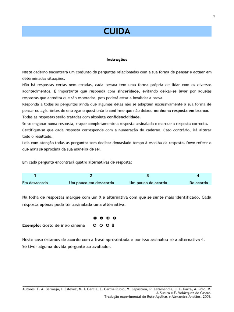 Cuida - Questionário - 2019 | PDF