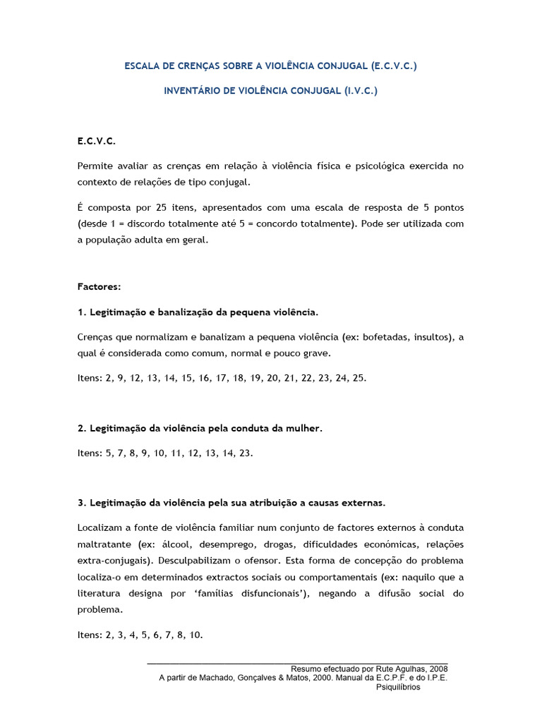 RESUMOS ECVC e IVC | PDF | Violência doméstica | Violência