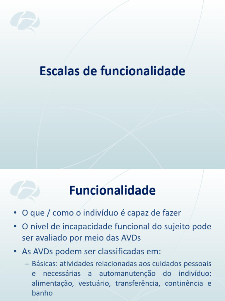 Roteiro Aula Escalas de Funcionalidade | PDF | Demência | Psicologia
